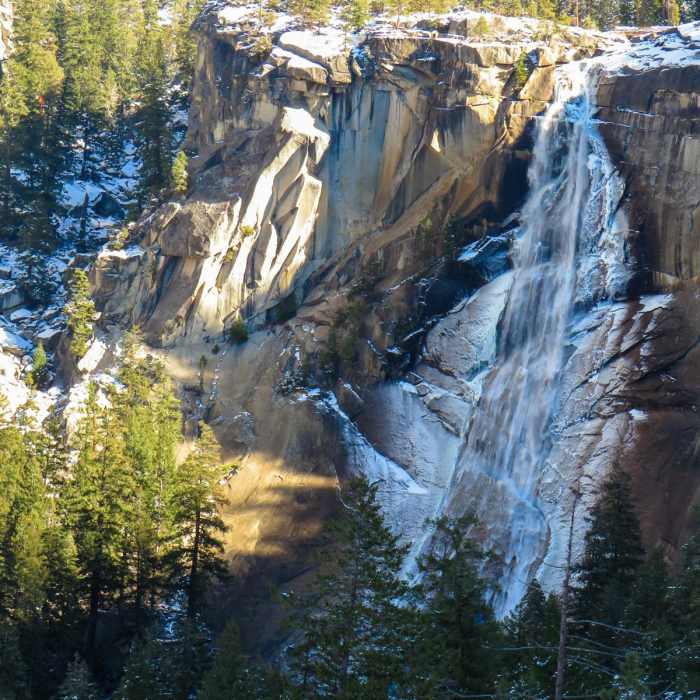 Top of Vernal Fall with Views of Nevada Fall via Winter Route Hiking ...