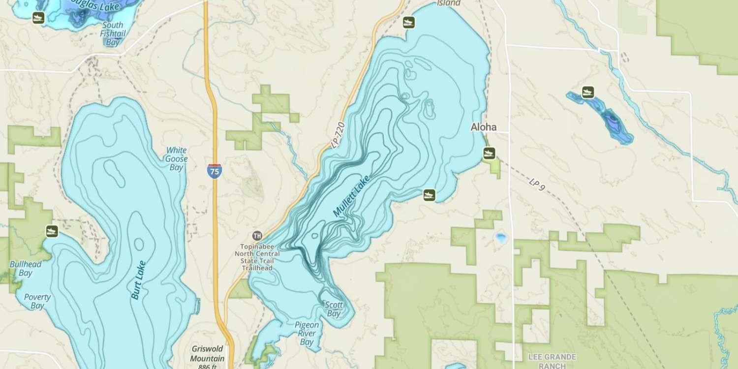 Fishing Marker Buoys Mullett & Burt Lakes Detailed Fishing Lake Map ...